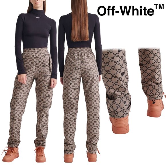 Off-White | Pants & Jumpsuits | Offwhite Monogram Logo Brown Black ...